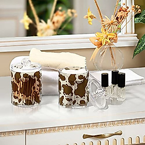 Plastic Jars with Lids,Brown and Beige Cow Spot Bulk Pack Storage Containers Wide Mouth Airtight Canister Jar for Kitchen Bathroom Farmhouse Makeup Countertop Household ,Set 4
