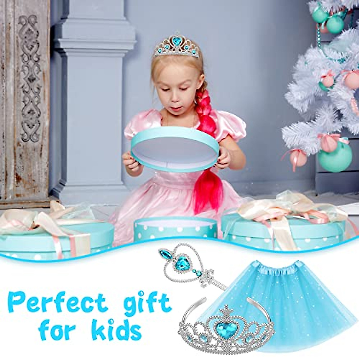 30 Pcs Princess Dress up Accessories Including Sequins Tutu Skirt Layered Stars Ballet Dance Dress Princess Tiara Crown Wand Birthday Party Favors for Girls