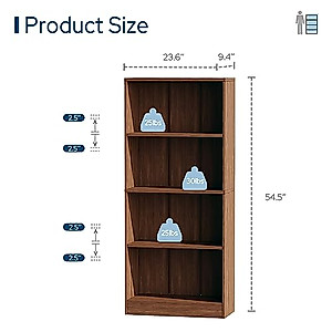 VICLLAX 4-Shelf Wooden Bookcase, 54.5" Height- Adjustable Open Bookshelf for Home Office, Walnut Standing Display Book Shelf