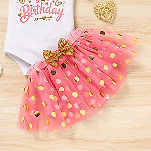 GRNSHTS Baby Girl First Birthday Outfit Smash Cake Outfit My 1st Birthday Romper+Tutu Skirt+Headband Onederland Outfit(Pink,12-18 Months)