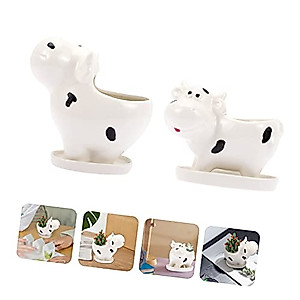 Yardwe 2 Sets Vase Desktop Office for Holder Table Home Cactus Flower Drainage Shape Ceramic Pot of Collectible Year Outdoor Decor Tiny Bonsai Cute Shaped Planter Gardening Container