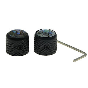 Dopro 2pcs Black Tele Telecaster Abalone Top Guitar Dome Knobs Bass Knobs with Set Screw and Wrench