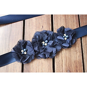 Nania Bridesmaid and Flowergirls sashes wedding sash pearls flowers belts (Dark navy)