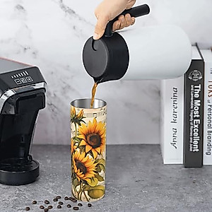 Tangopi Song Sunflower 20 oz Tumbler with Lid and Straw Insulated Travel Coffee Mug Reusable Spill Proof Coffee Cups Stainless Steel Water Bottle for Hot and Cold Drinks