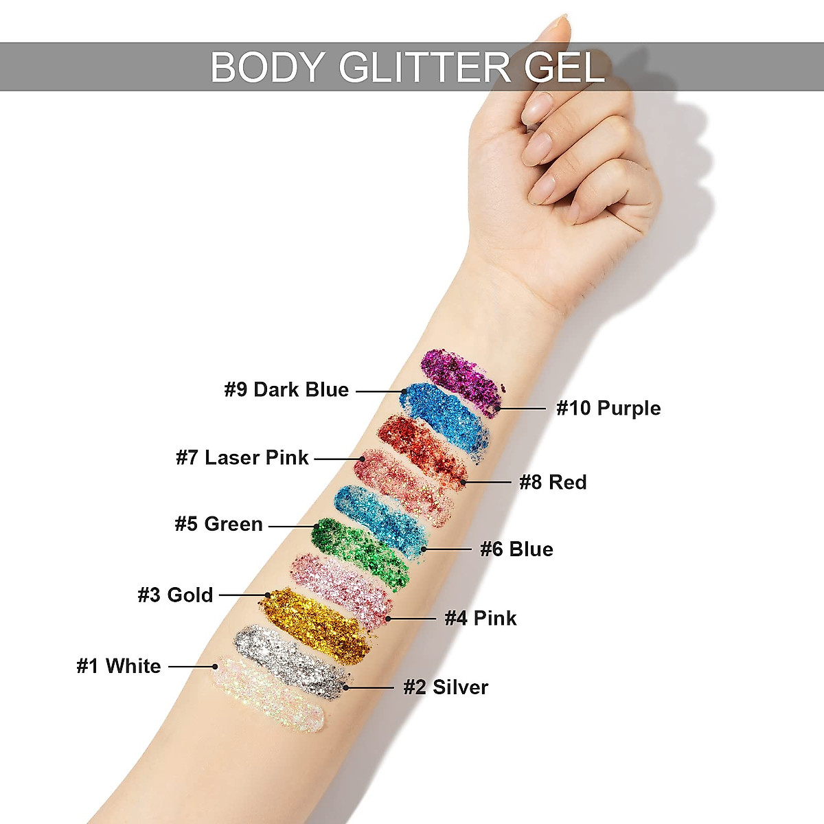 Body Glitter Makeup Set, 2Pcs Mermaid Sequins Face Glitter Gel Makeup for Body, Hair, Face, Nail, Eyeshadow, Long Lasting Waterproof Liquid Glitter Gel Total 10 Colors Available (#5 Green, 2PCS)