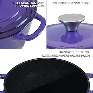 Flavehc Dutch Oven Pot with Lid 1.8 qt Cast Iron Dutch Oven for Bread Baking Purple Enameled Cast Iron Rice Pot with Handels