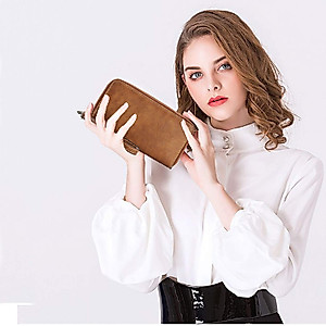 Autumnwell RFID Blocking Double Zipper Long Clutch Wallet Cellphone Wallet for Women with Hand Strap for Card, Cash, Coin, Bill (beige)