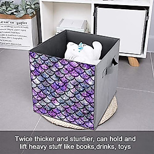 Puple Mermaid Scals Collapsible Storage Bins Basics Folding Fabric Storage Cubes Organizer Boxes with Handles