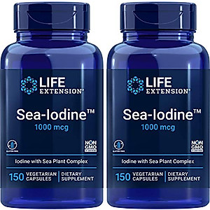 Life Extension Sea Iodine 1000 mcg, 150 Veg Caps (Pack of 2) - Natural Iodine Supplement from Kelp and Bladderwack
