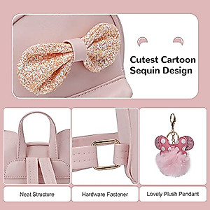 Oweisong Fashion Cute Cartoon Backpacks Purse for Girls Sequin Bow Mouse Ears School Bag Daypack for Teens Pink