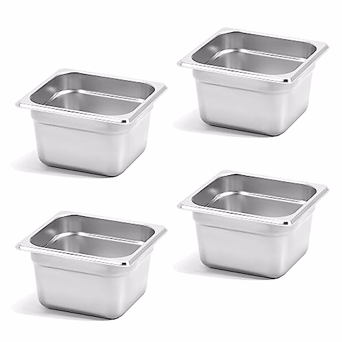 FUSON 4 Pack 1/6 Size 4 Inch Deep Anti Jam Steam Table Pan, NSF, Commercial 18/8 Stainless Steam Pan, Restaurant, Hotel