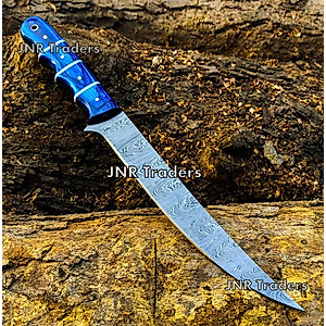 JNR Traders 13" Damascus Boning Knife for meat Cutting Chef Knife Fillet Knife Professional Thin Sharp Kitchen knives with Leather sheath VK5530