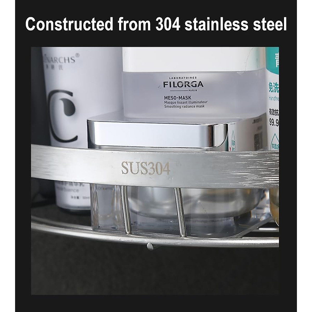 Corner Shower Shelves Stainless Steel, Bathroom Shower Caddy Corner, Adhesive Shower Caddy Basket Rack with Hooks, Rust Proof for Bathroom Shelf Shampoo Holder, for Toilet, Dorm and Kitchen, Silver