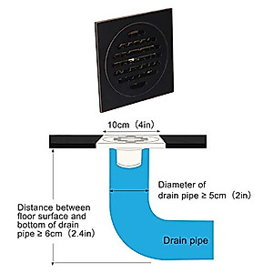 kilofly Black Square 4" Shower Floor Sink Strainer Removable Cover Drainage