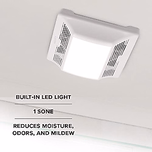 Maxxima Luvoni 90 CFM Bathroom Exhaust and Ventilation Fan with Light - 1 Sone Quiet Noise Free Operation, Ceiling Mounted Ventilator with Built-in LED Light and White Grill