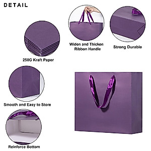 driew Large Purple Gift Bags, 12 Pack Extra Large Purple Gift Bag Ribbon Handles Heavy Duty Paper Gift Bags 12.6x4.5x11 inches Party Gift Bags for Shopping, Pakcing,Retail