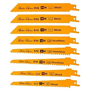 Bates- Reciprocating Saw Blades, 8 Pack, 6 inch, Saw Blade, Reciprocating Saw Blades Wood, Reciprocating Saw Blades Metal, Saw Blades Reciprocating Saw, Metal Cutting Reciprocating Saw Blades