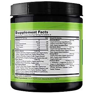 NATURELO Raw Greens Superfood Powder - Wild Berry Flavor - Boost Energy, Detox, Enhance Health - Organic Spirulina - Wheat Grass - Whole Food Nutrition from Fruits & Vegetables - 30 Servings