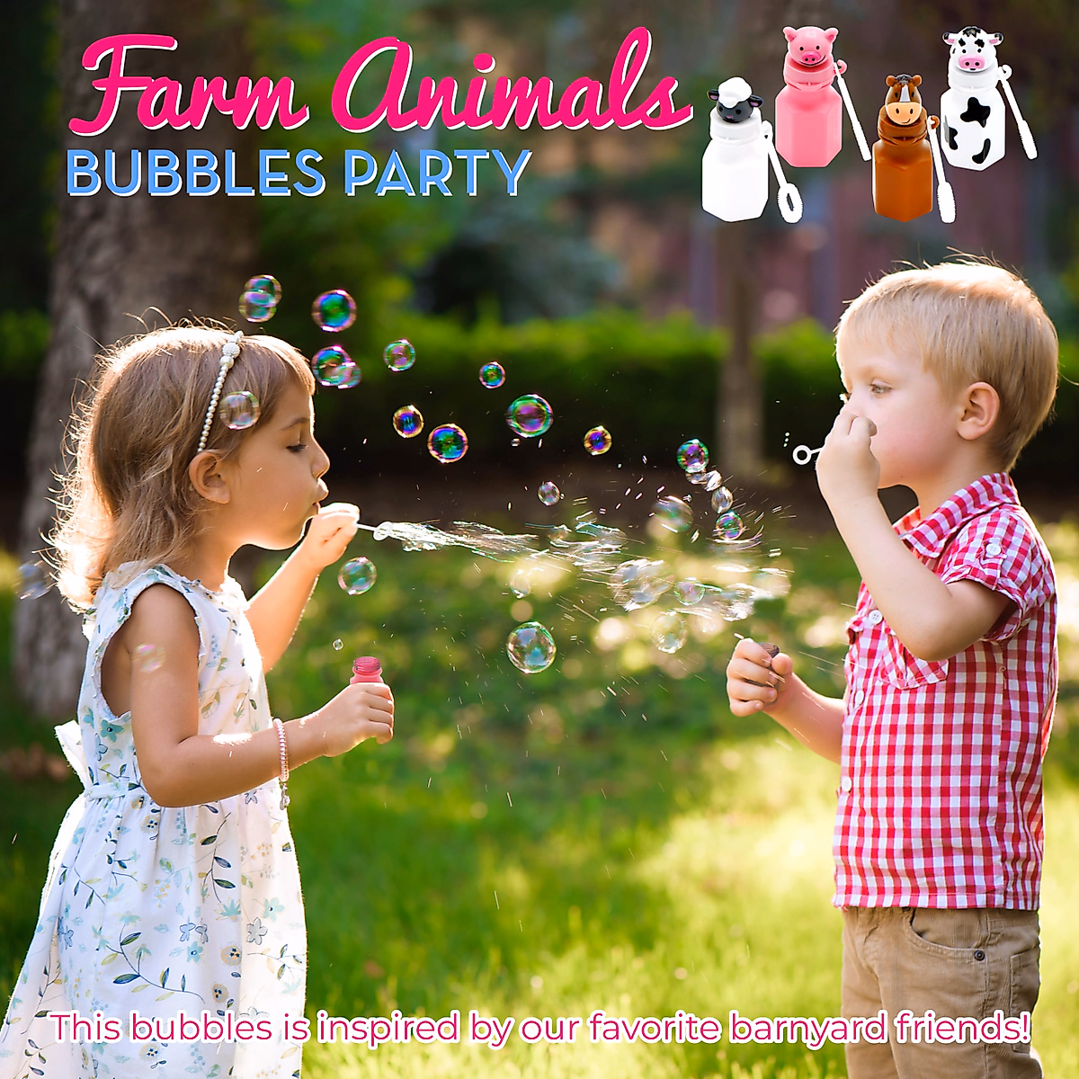 12 Farm Animals Bubbles 12 Pack - Barnyard Farm Animal Bubbles Party Favors with Wands Includes - Horse, Sheep, Pig and Cow by 4E's Novelty