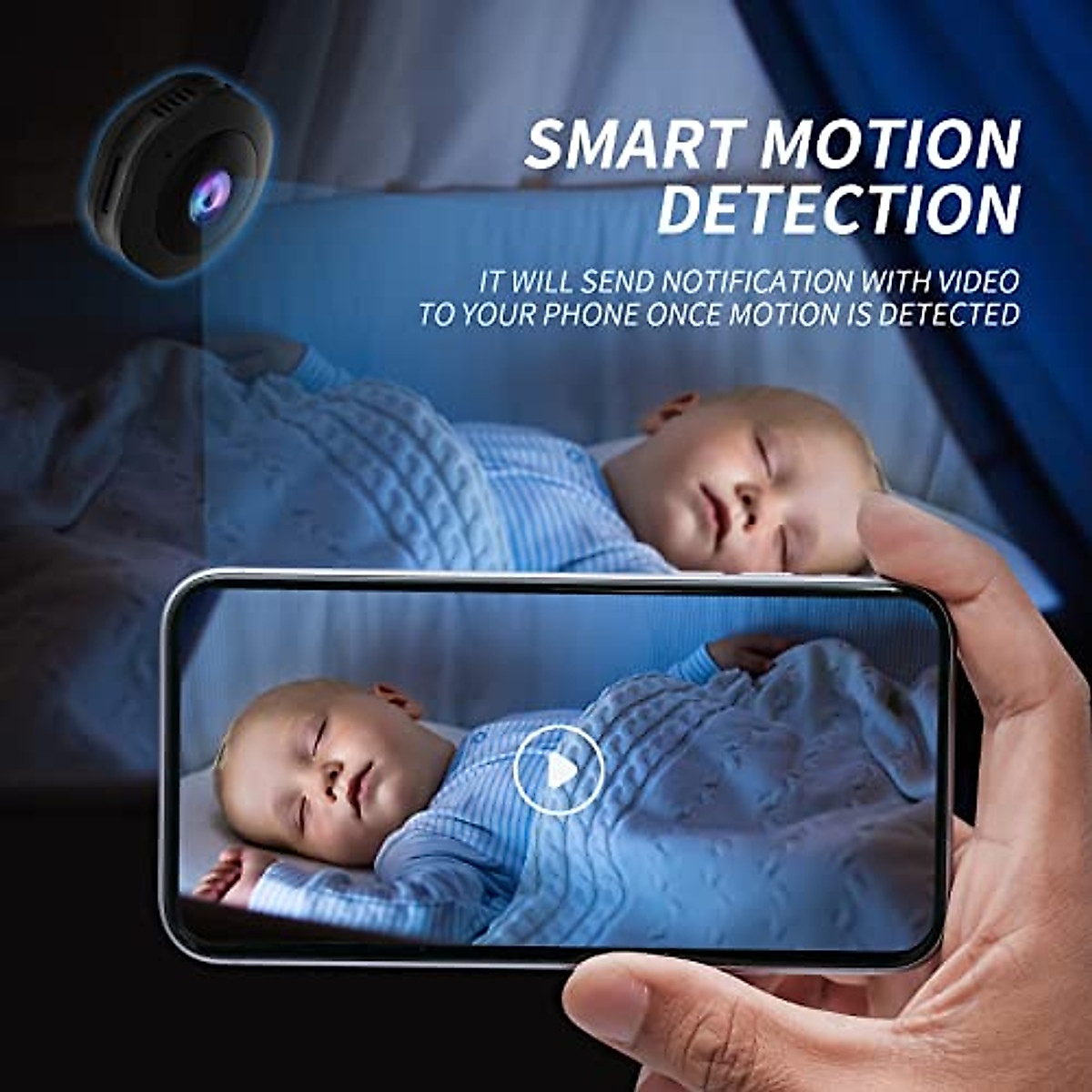 Mini Spy Hidden Camera WiFi Nanny Cam with App 1080P HD Small Wireless Portable Home Security Cameras Covert with Night Vision Motion Detection Built in Battery 32Gb SD Card for Home Indoor Outdoor