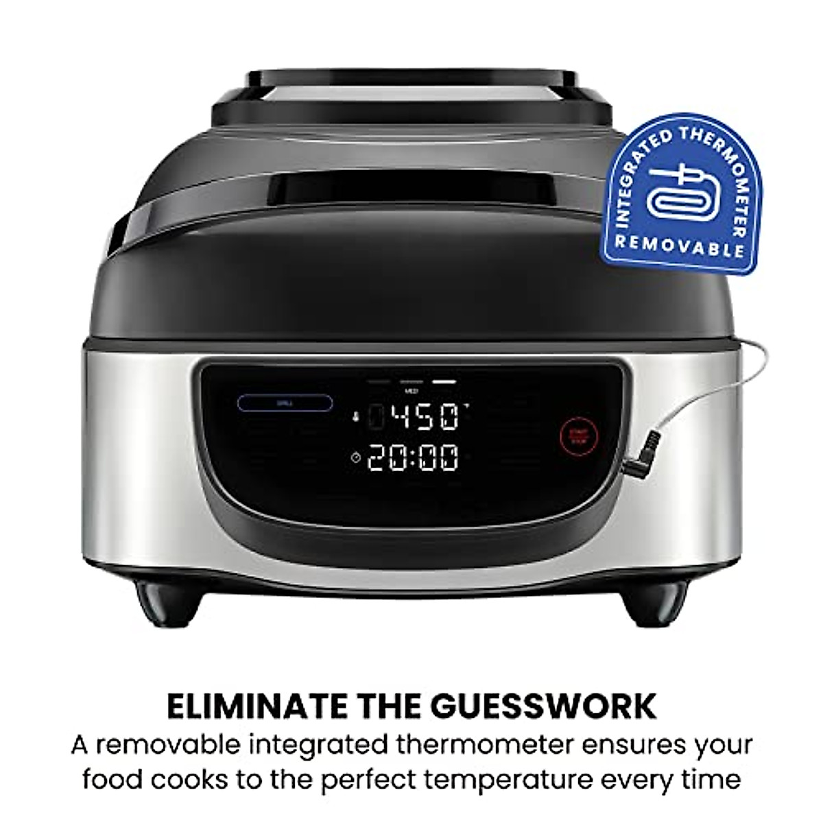 Chefman Electric Indoor Air Fryer + Grill Does It All, Countertop-Size 5-in-1 Unit Can Air Fry, Grill, Roast, Bake, and Broil, Removable Integrated Probe Thermometer Guarantees Perfect Doneness