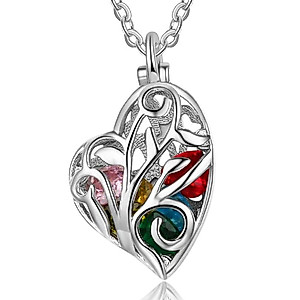 Lam Hub Fong Personalized Locket Necklace for Women with Birthstones Mothers Daughter Necklace for Mom Custom Promise Necklace for BFF Best Friends Friendship Necklace Gifts (Silver)