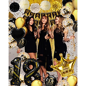 18th Birthday Decorations Black Gold, 18th birthday party decorations Boy Gril with 18th Birthday Balloons, Happy 18th Birthday Decorations, Foil Curtain for 18 Year Old Birthday Decorations Her Him