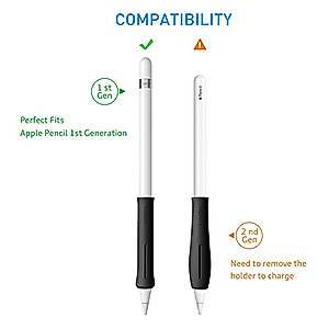 Fintie Silicone Grip Holder for Apple Pencil 1st 2nd Generation, Protective Skin Sleeve Case Accessories Compatible with Apple Pencil 1 2, iPad 10.2, iPad 6th Gen, iPad Pro 11/12.9, Black