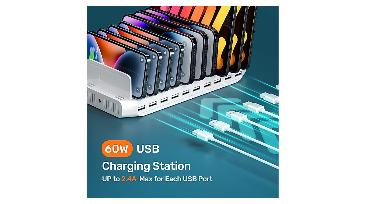 Alxum 60W 10-Port USB Charging Station for Multiple Devices