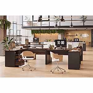 Bestier Lift Top L Shaped Desk with File Drawer, 55'' x 55'' Office Desk with Reversible Storage Drawers, L Shaped Standing Desk with Computer Monitor Stand (Walnut, 55'' x 55'')