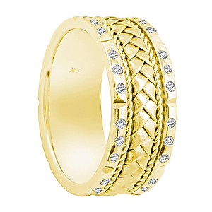 TOUSIATTAR Diamond Wedding Band-14K Yellow or Rose Gold Ring- Delicate Diamonds Anniversary Rigs Jewelry Gift for Men and Women (Yellow, 11.5)