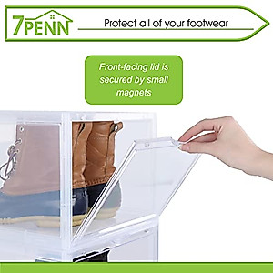7Penn Plastic Shoe Boxes with Lids 3pk Clear and White - Shoe Storage Containers for Display - Stackable Shoe Organizer