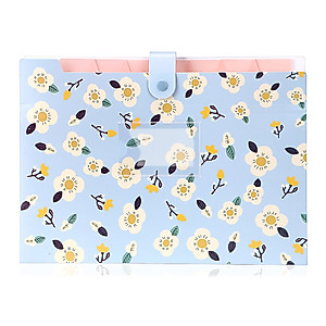 BTSKY Expanding File Folder- Floral A4 and Letter Size Archival File Holder Organizer, 8 Pockets (Blue)