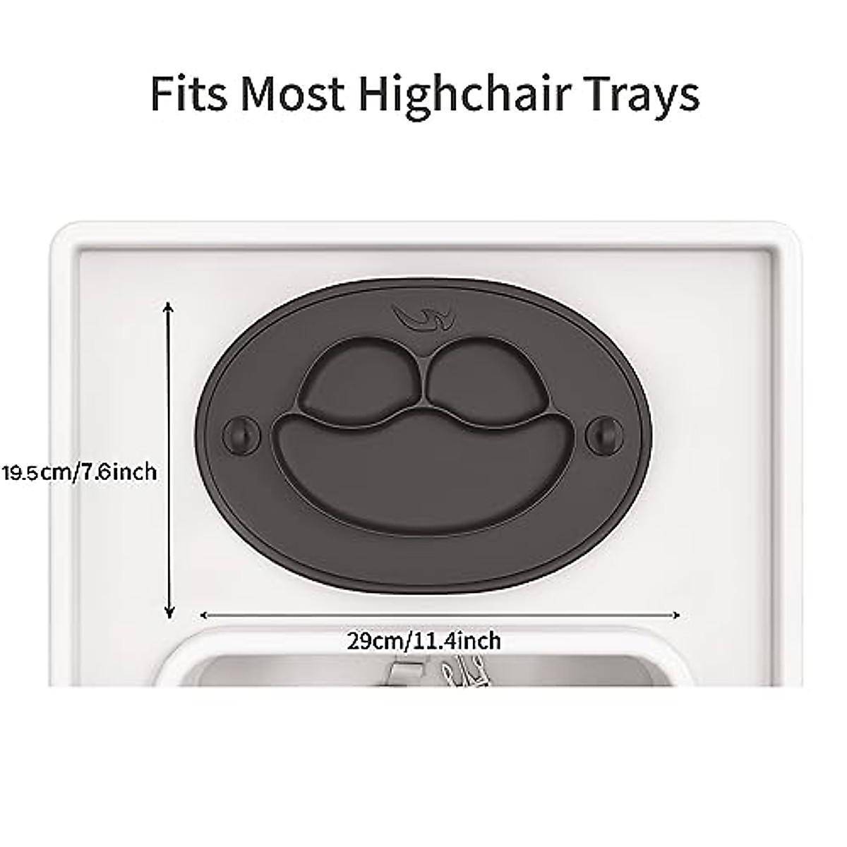 Silicone Suction Toddler Plates - Baby Plate Placemat for First Foods,Self-Feeding Plate for Kids + 3 Divided + 2 Tethers - Dishwasher Safe (Grey)