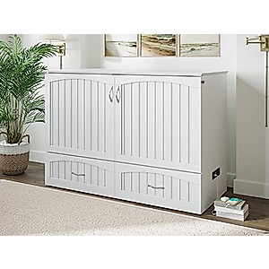 AFI, Southampton Murphy Bed Chest with 6 inch Memory Foam Folding Mattress, Built-in Charging Station and Storage Drawer, Full, White