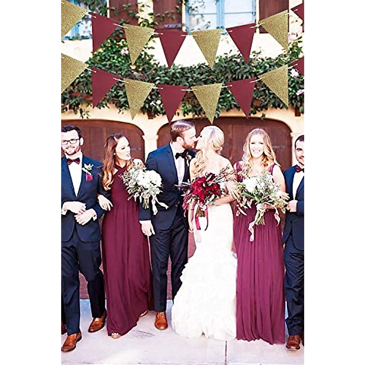 Graduation Decorations 2023 Maroon Gold/Maroon Grad/Burgundy Gold Birthday Party Decorations for Women/2pcs Triangle Bunting Banners for Women's 40th/50th Birthday Fall/Rustic Wedding Decorations