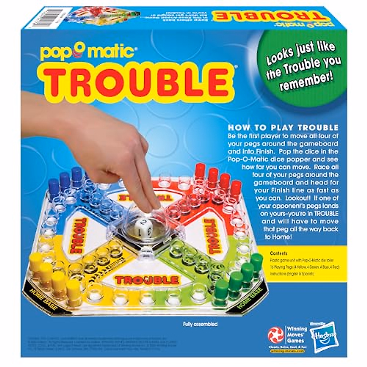 Classic Trouble with Retro Artwork and Pop-o-Matic Popper by Winning Moves Games USA, Designed for Kids, Ages 5+ Perfect For An Indoor Interactive Activity (1176), Extra Wide