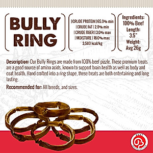 Best Dog Chews Bully Stick Rings for Dogs 100% Natural Bulk Dog Dental Treats & Healthy Chew, Best Thick Low-Odor Pizzle Stix, Free Range & Grass Fed Beef for All Breed Sizes - 4 Inch - 6 Count