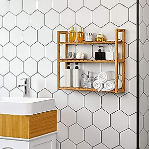 SONGMICS Bamboo Bathroom Shelf, 3-Tier Adjustable Plants Rack, Wall-Mounted or Stand, in the Living Room, Balcony, Kitchen, Natural UBCB13Y