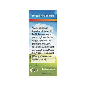 Carlson - Super Daily D3, Vitamin D Drops, 2,000 IU per Drop, 1-Year Supply, Vitamin D3 Liquid, Heart & Immune Health, Vegetarian, Liquid Vitamin D Drops, Unflavored, 365 Drops