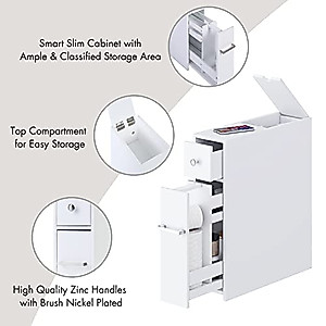 Spirich Home Slim Bathroom Storage Cabinet, Free Standing Toilet Paper Holder, Bathroom Cabinet Slide Out Drawer Storage, White