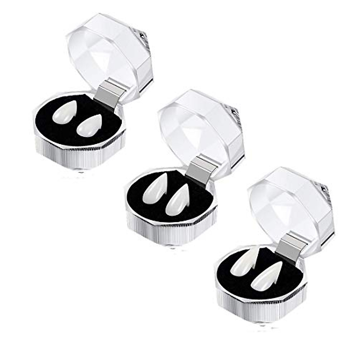 Gustum 3 Pairs Vampire Fangs Teeth with 1 Tube Teeth Pellets Adhesive Halloween Horror Party Cosplay Costumes Accessory Prop Decoration