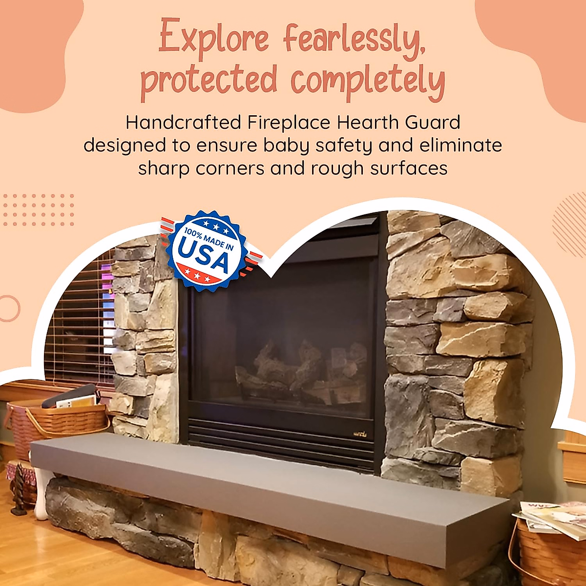 Baby Safety Foam Soft Seat Edge Cushion Fireplace Hearth Guard Bumper Pad Child Proof Padding (Large, Gray-fits Width from-81-104")