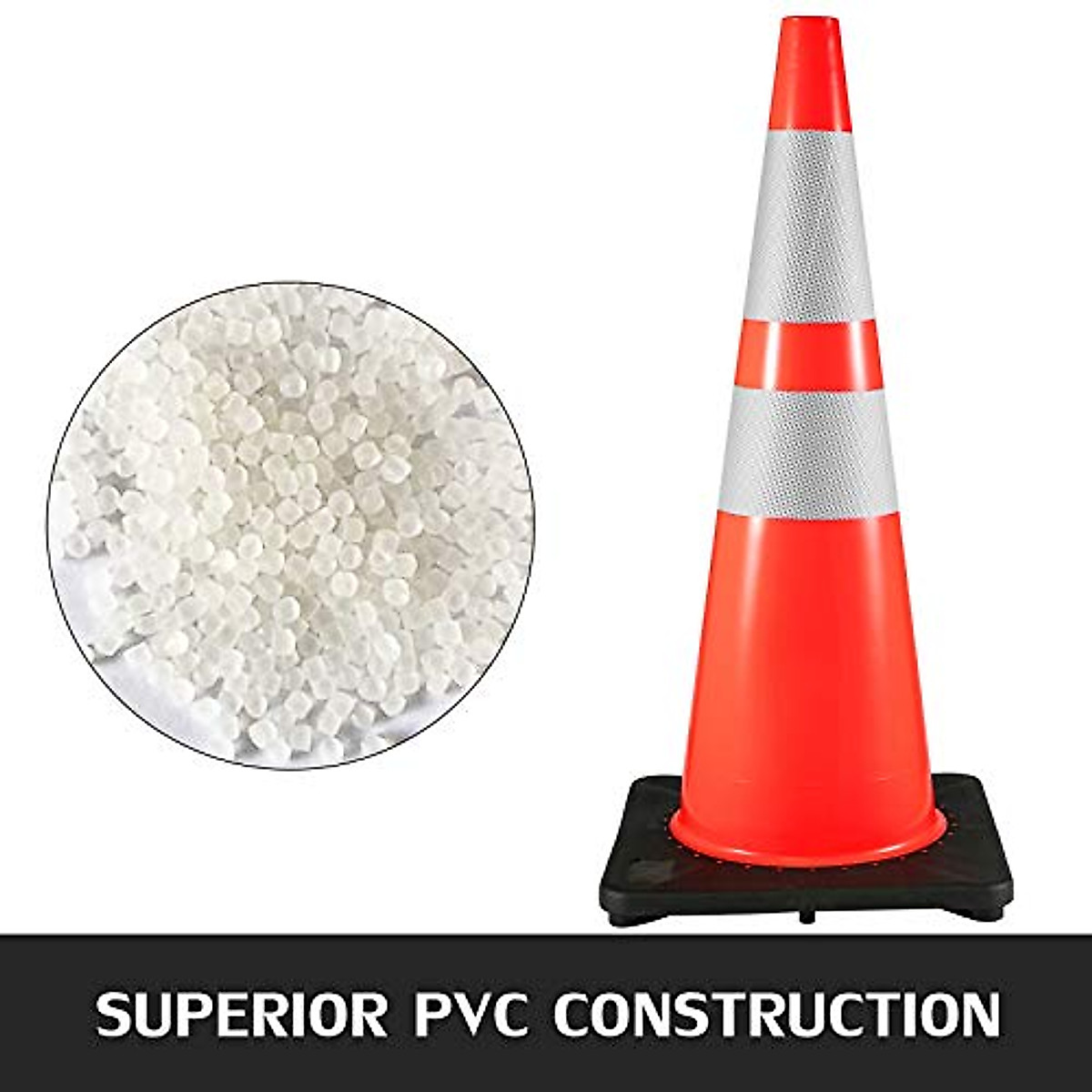 VEVOR 6Pack 36" Traffic Cones, Safety Road Parking Cone with Black Weighted Base, PVC Orange Traffic Safety Cones, Hazard Cones Reflective Collars for Construction Traffic Parking