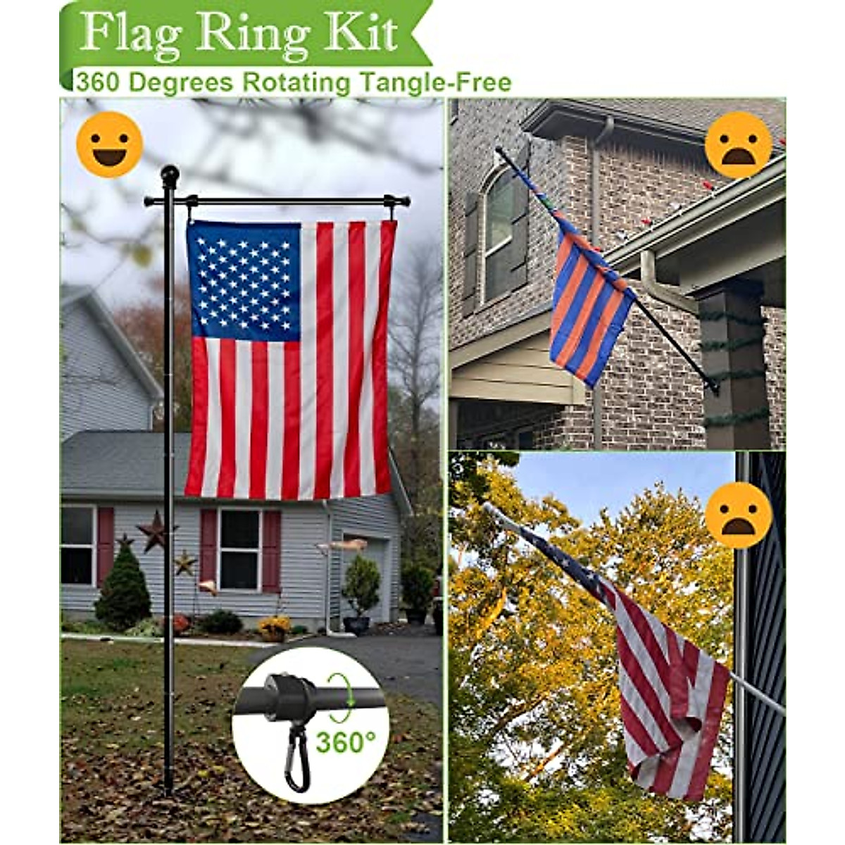 Koutemie 10FT Garden Flag Pole Stand with 5 Prong Base for 3x5 American flags, Adjustable Heavy Duty Outdoor Flagpole Holder Kit for Yard Decoration, 1 Pack