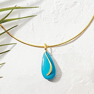 Ross-Simons Turquoise Teardrop Pendant in 14kt Yellow Gold