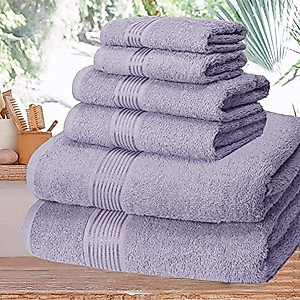 Belizzi Home Ultra Soft 6 Pack Cotton Towel Set, Contains 2 Bath Towels 28x55 inch, 2 Hand Towels 16x24 inch & 2 Wash Coths 12x12 inch, Ideal for Everyday use, Compact & Lightweight - Dark Purple