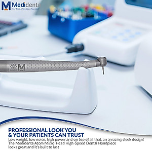 Medidenta Atom Micro-Head High-Speed Durable Professional Dental Handpiece, 16.5 Watts Power & Ceramic Bearings - Small Head, Perfect for Small Mouths, Fiber Optic