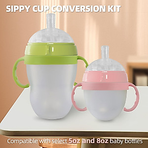 (2-Pack) Sippy Cup Conversion Replacement for Comotomo Baby Bottles | Straw Transition Cup Kit | Silicone Straw Top Bottle Nipple & Weighted Straw | Fits 5 Ounce & 8 Ounce Baby Bottles | for 9+ Months