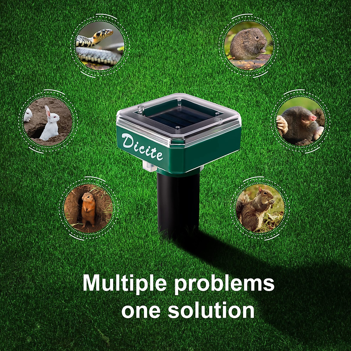 Solar Mole Repellent, 10 Pack Ultrasonic Mole Repellent Solar Powered, Waterproof Vole Gopher Repellent for Garden & Yard (Green)